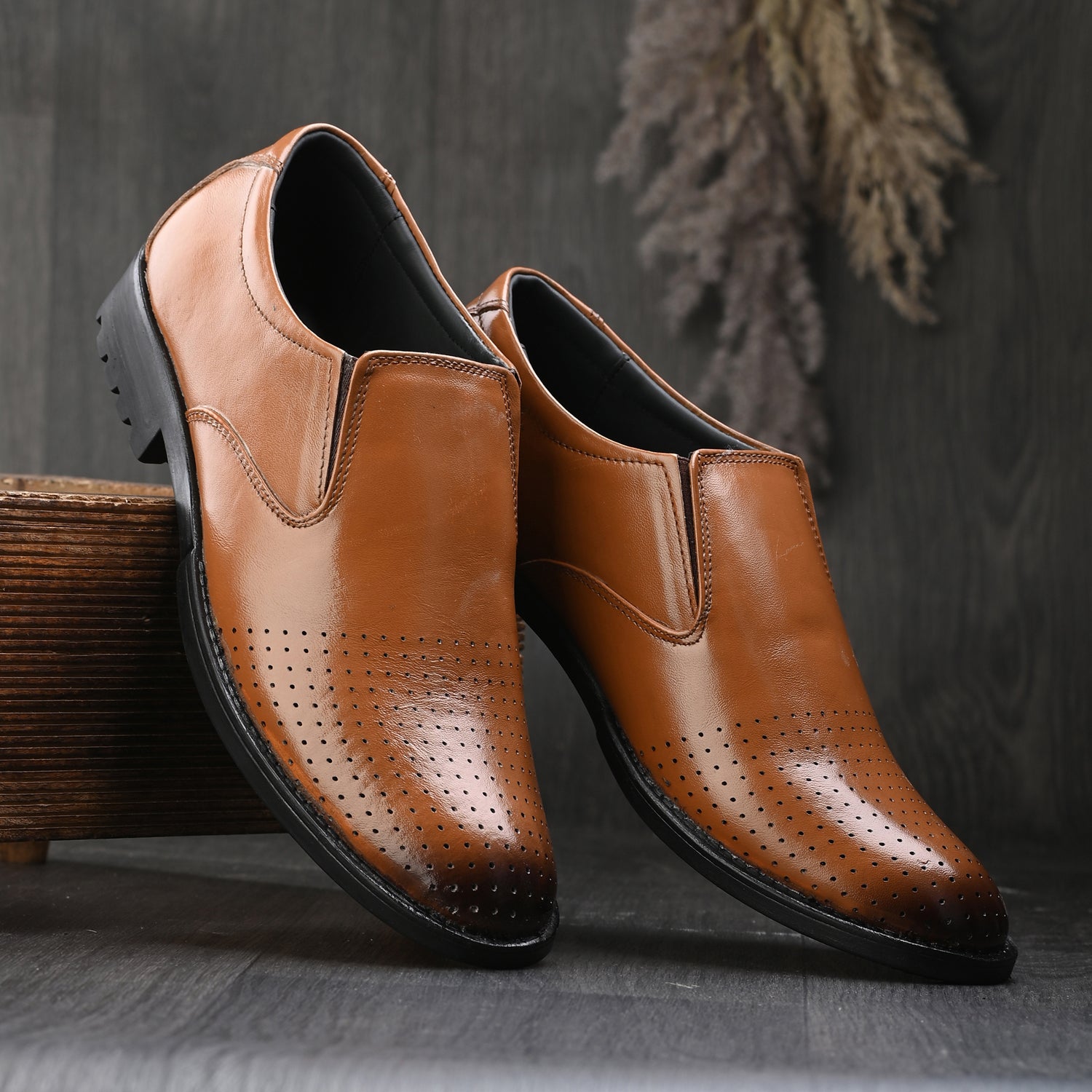 Eego Italy Genuine Leather Padded Punch Formal Slip On Shoes